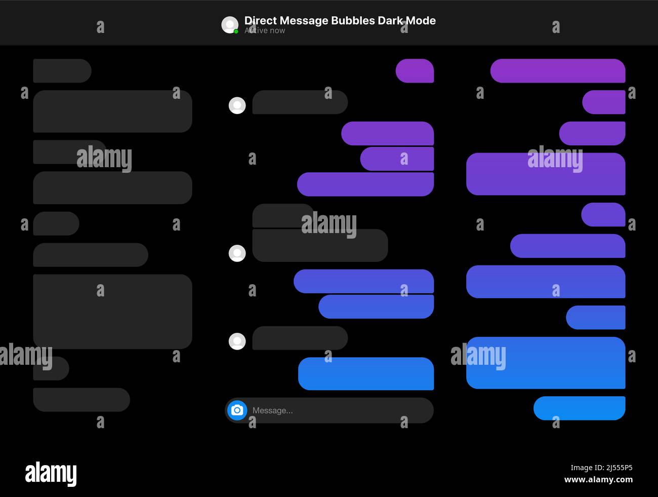 Vector illustration of different size and gradient colors direct message bubbles in dark mode ...