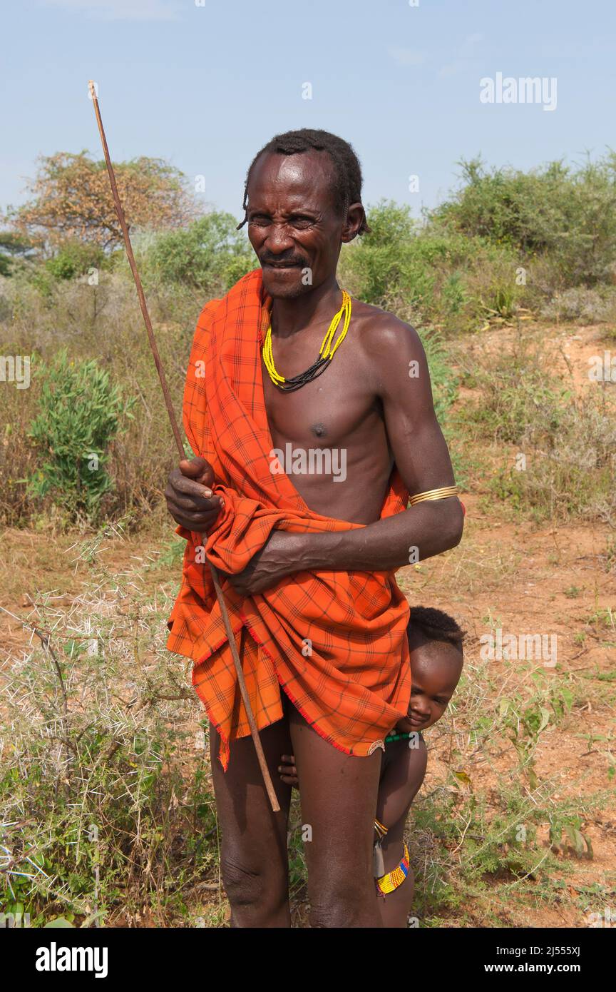 Hamar Man and child, Omo river valley, Southern Ethiopia Stock Photo ...