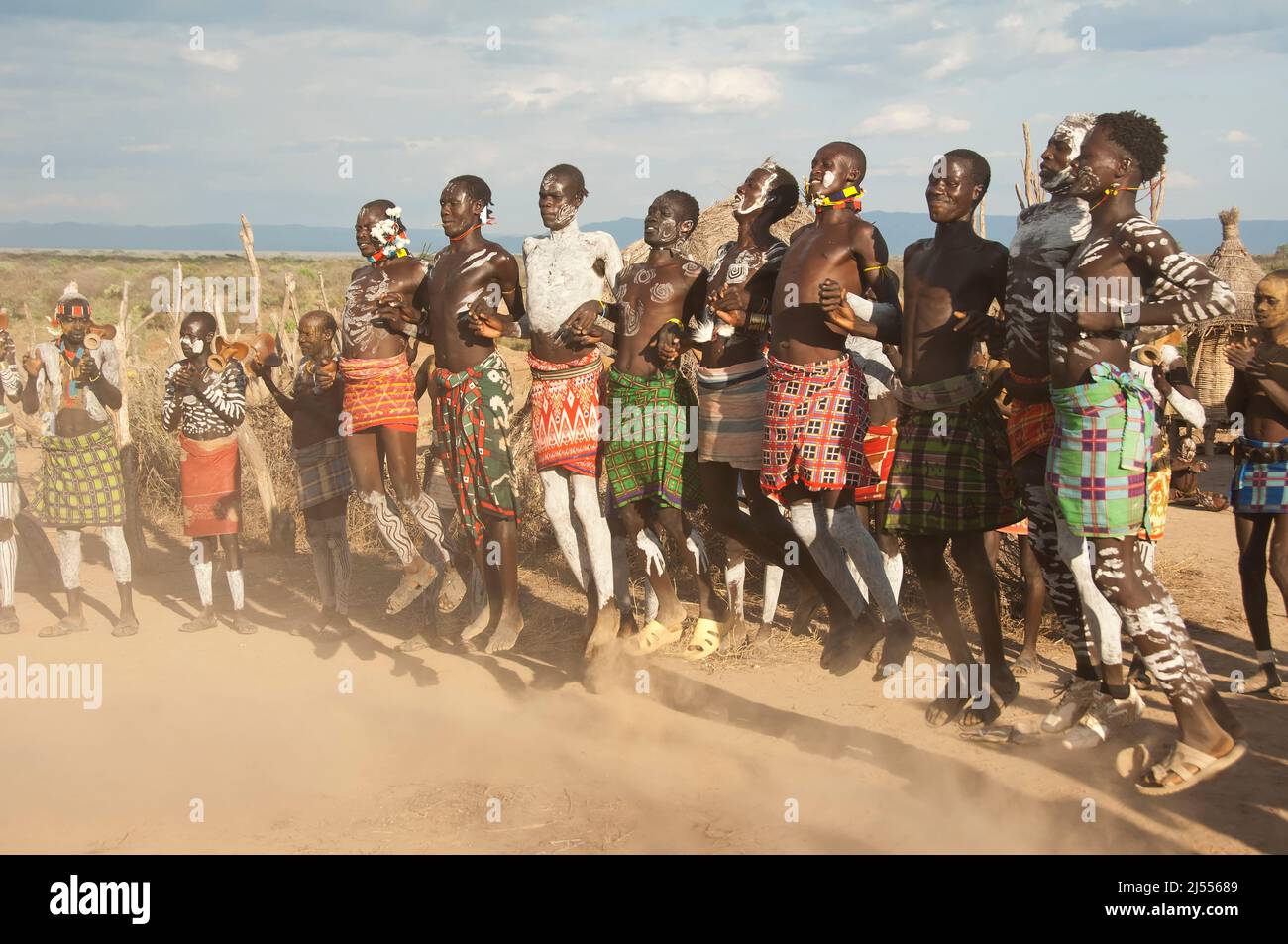 Karo people with body paintings participating in a tribal dance ...