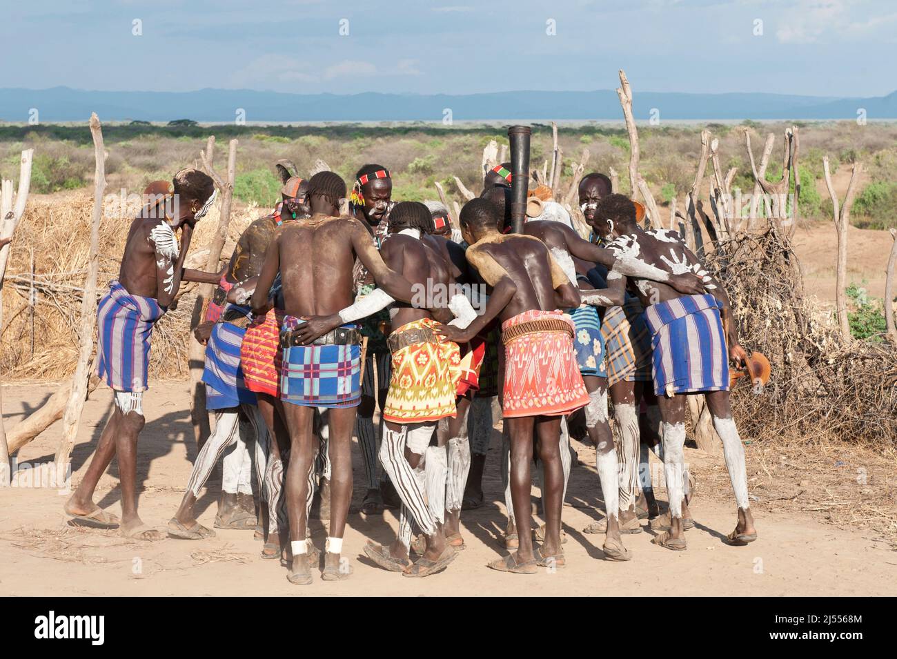Karo people with body paintings participating in a tribal dance ...