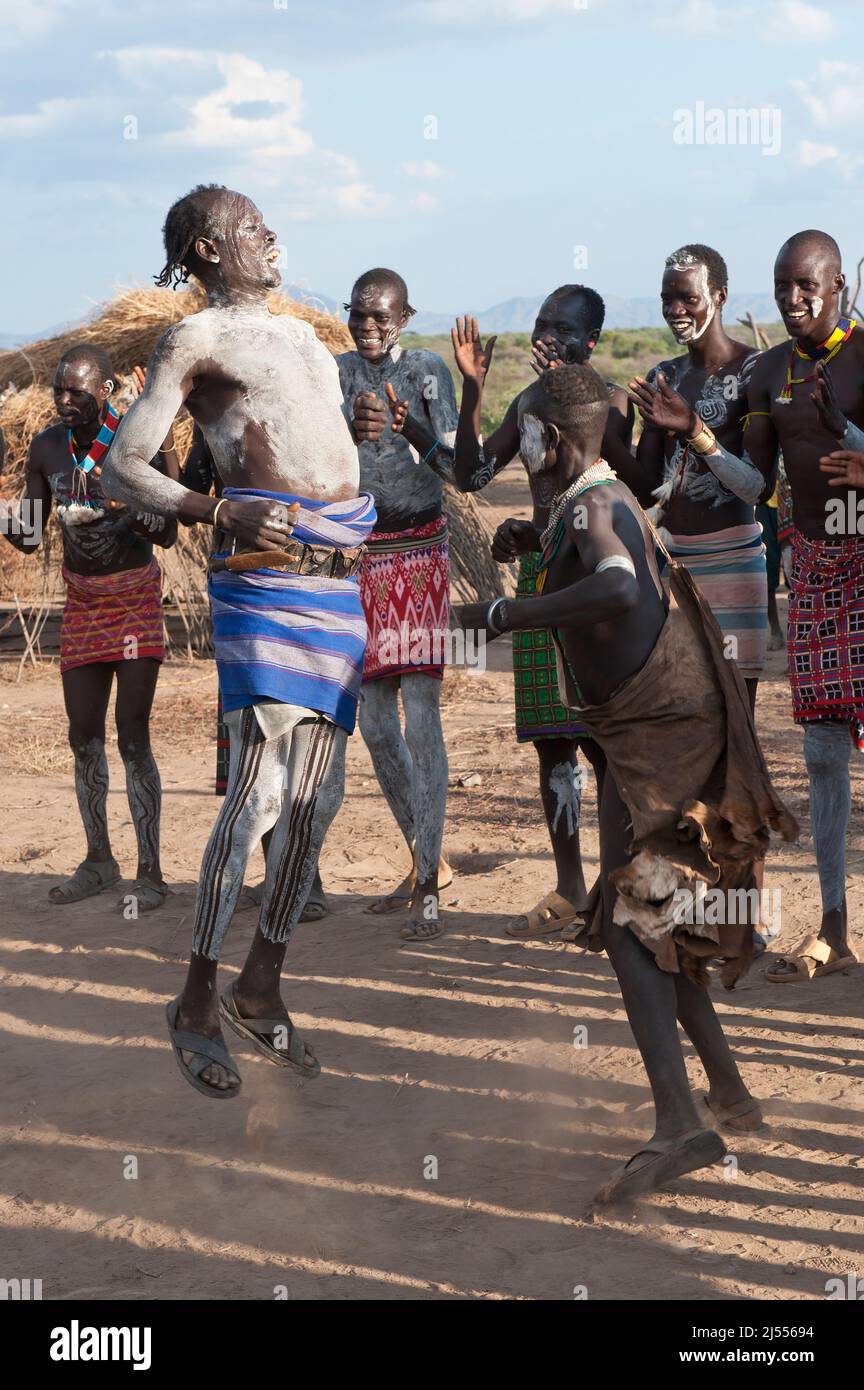 Karo people with body paintings participating in a tribal dance ...
