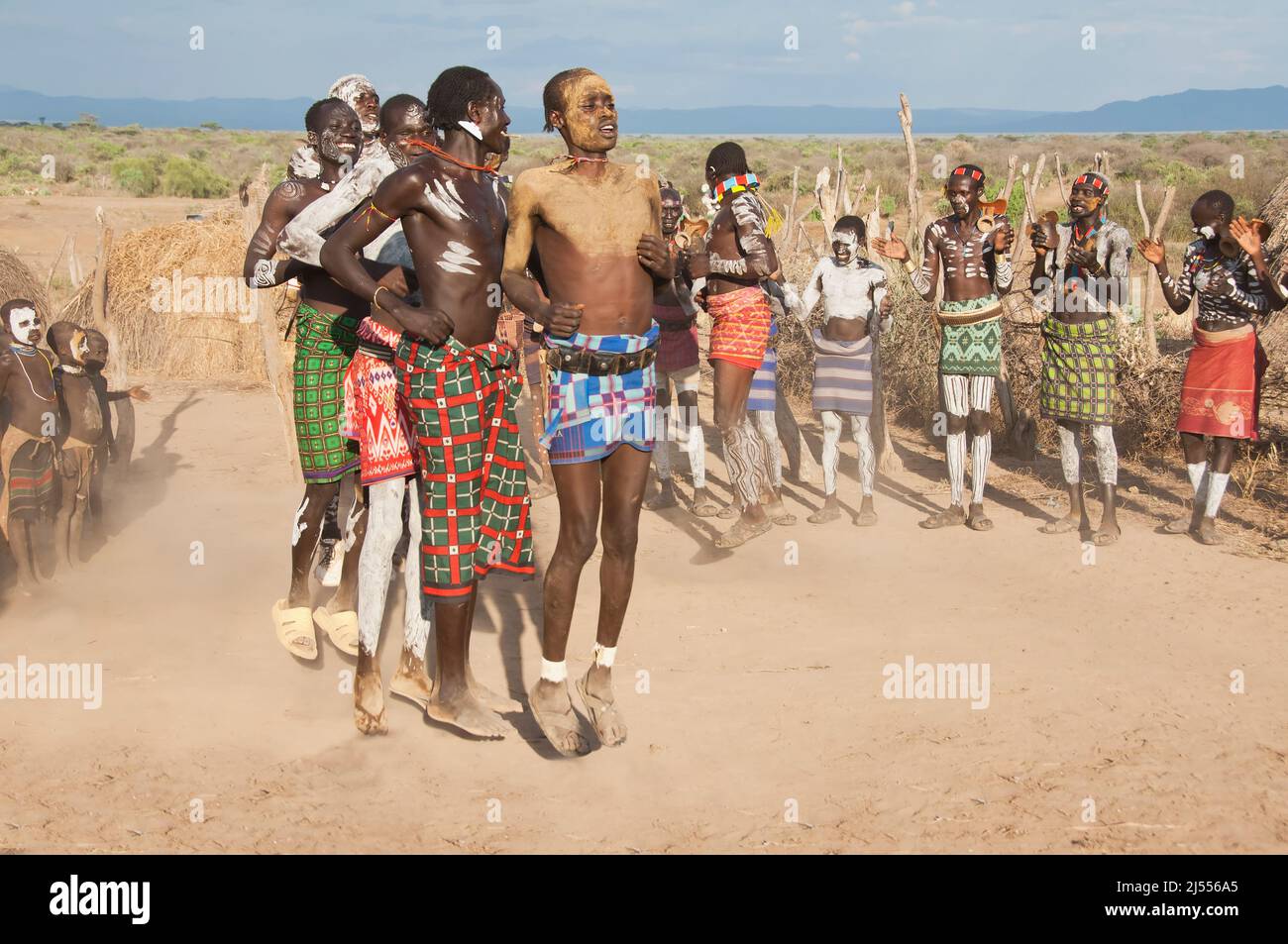 Karo people with body paintings participating in a tribal dance ...