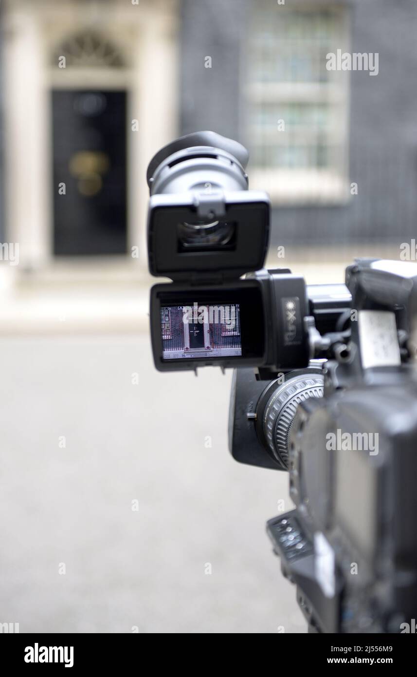London, England, UK. TV camera in Downing Street, focussed on the door ... London, England, UK. TV camera in Downing Street, focussed on the door ...
