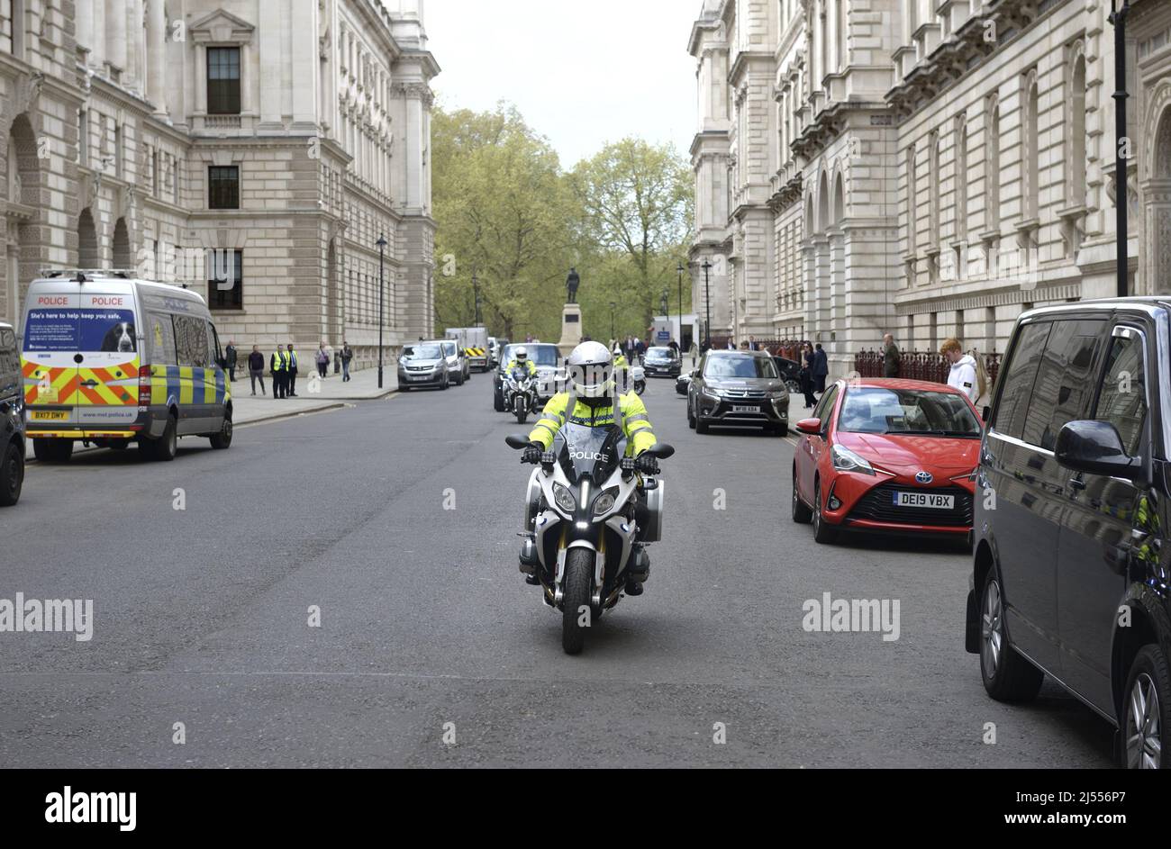 London, England, UK. Metropolitan Police escorting the Prime Minister's ...