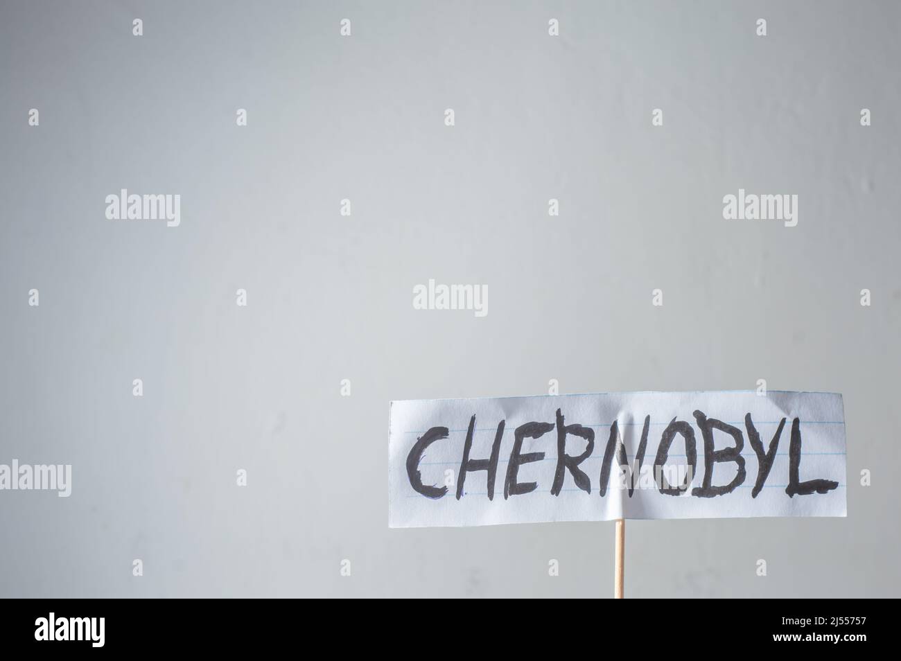 Chernobyl,word written on a cut paper,soured white background and copy ...