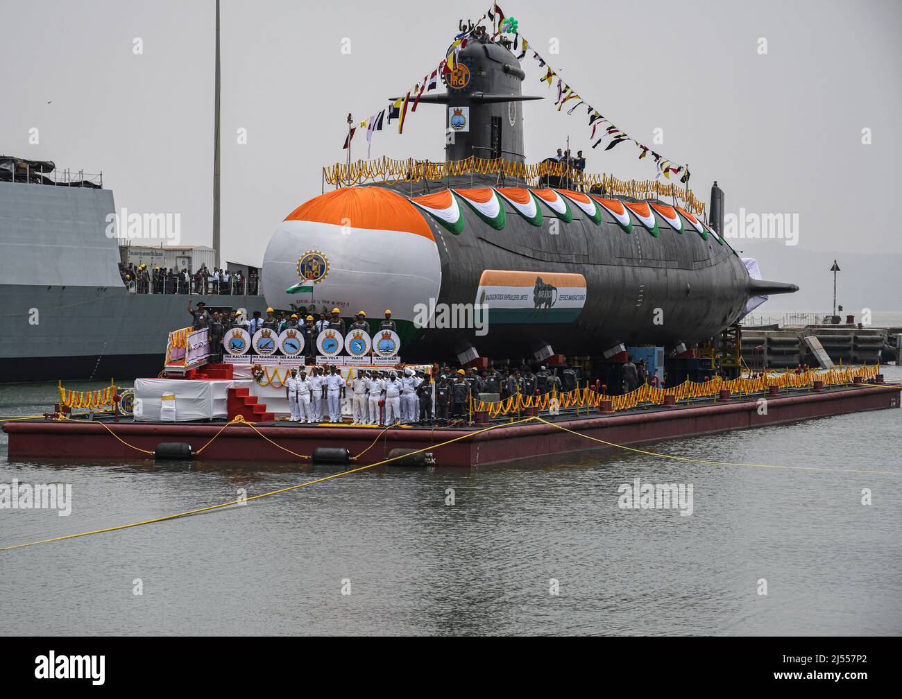 Mumbai, India. 20th Apr, 2022. Sixth Scorpene submarine 'Vagsheer' is ...