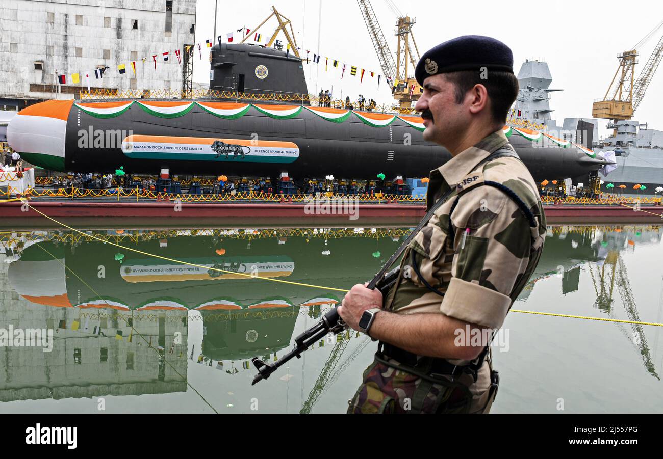 Mumbai, India. 20th Apr, 2022. Sixth Scorpene submarine 'Vagsheer' is ...