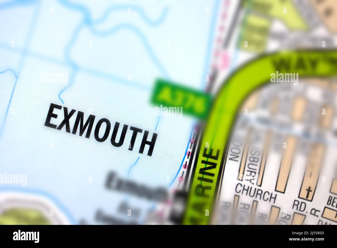 Exmouth town - Devon, United Kingdom colour atlas map and town plan ...