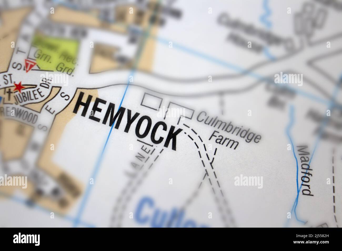 Hemyock village - Devon, United Kingdom colour atlas map town name ...