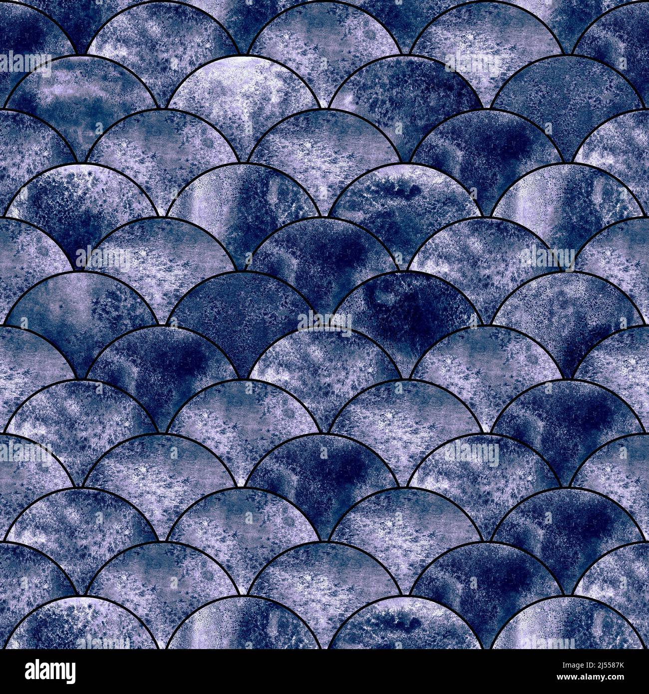 Fish scale ocean wave japanese seamless pattern. Watercolor hand drawn ...