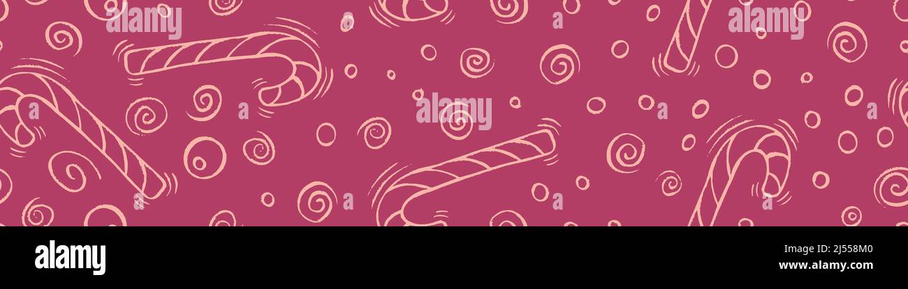 Seamless horizontal border with hand drawn sweet canes. Candy pattern ...