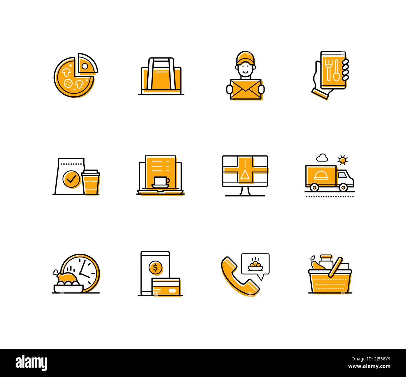Food delivery - modern line design style icons set Stock Vector Image ...