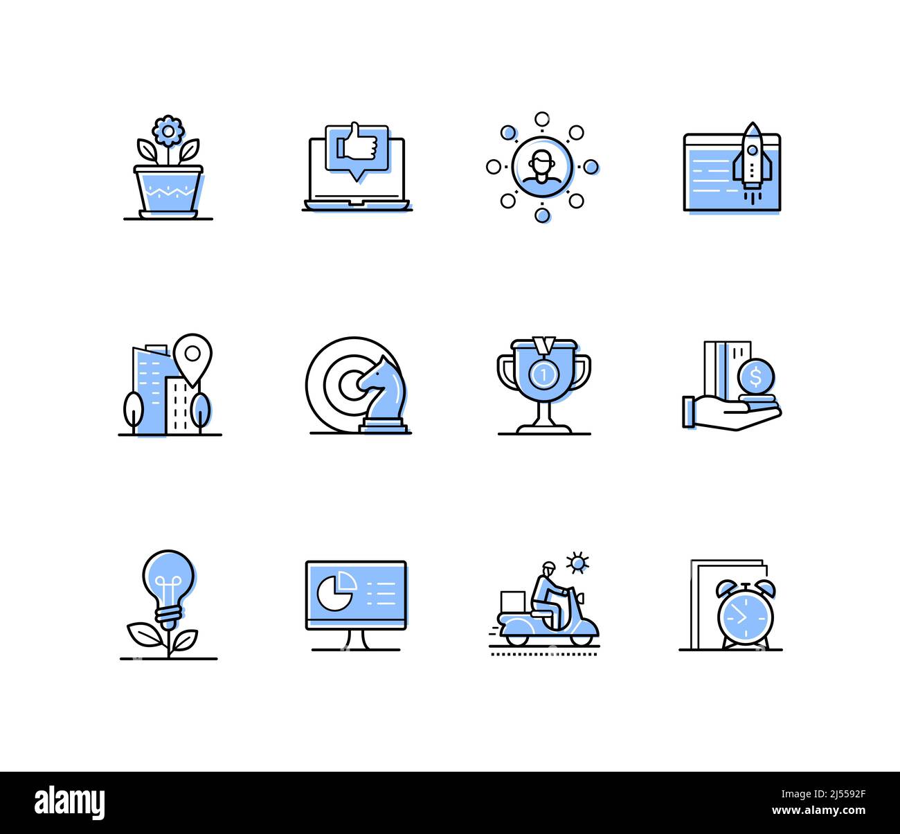 Successful business launch - modern line design style icons set Stock ...