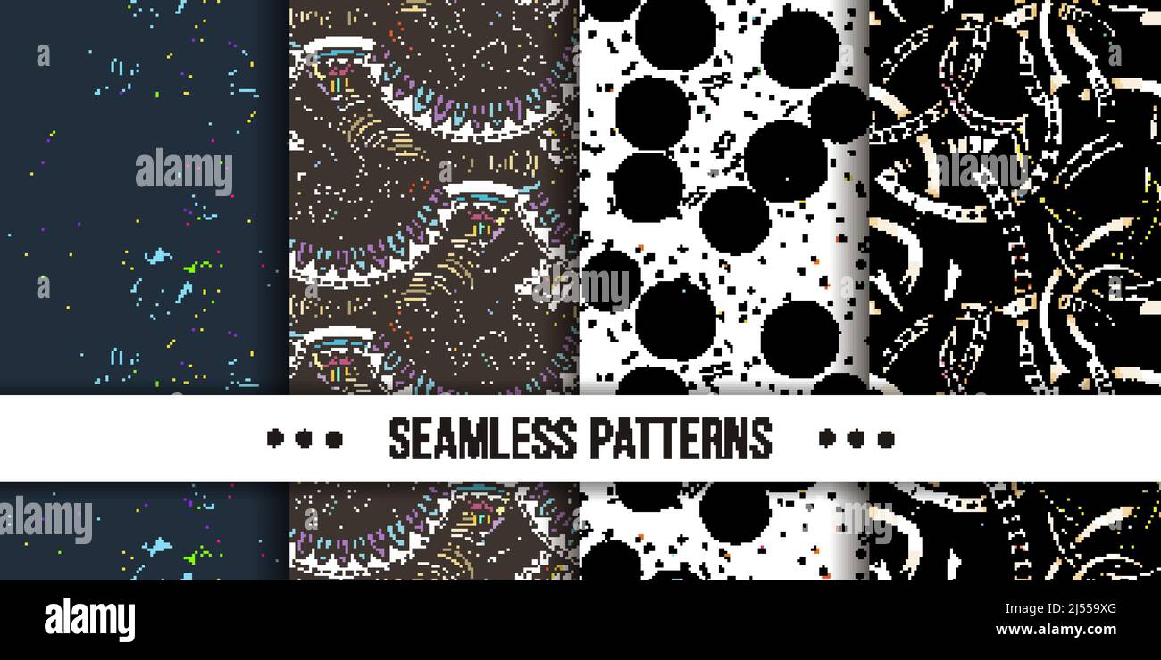 Set of samless ornate, doodle hand-drawn abstract patterns. Vector ...