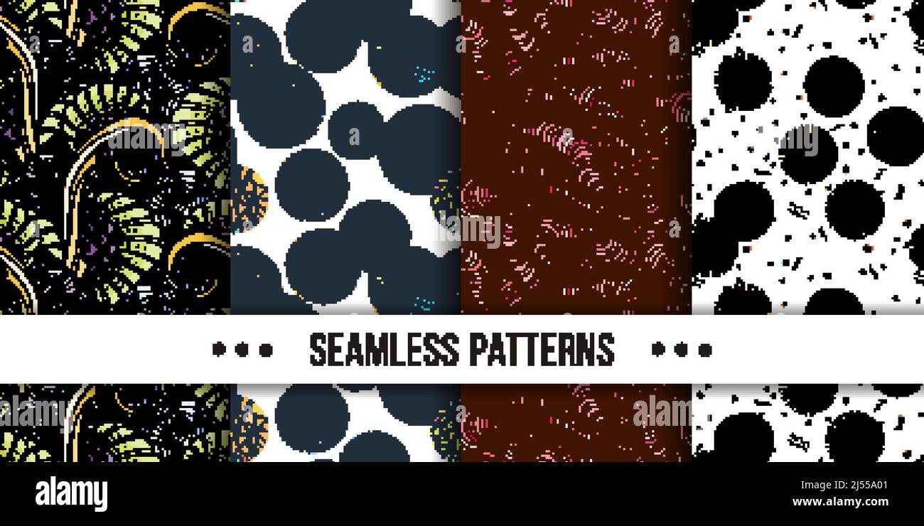 Set of samless ornate, doodle hand-drawn abstract patterns. Vector ...
