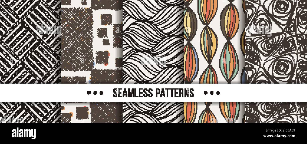 Set of seamless boho patterns with hand-drawn elements texture ...