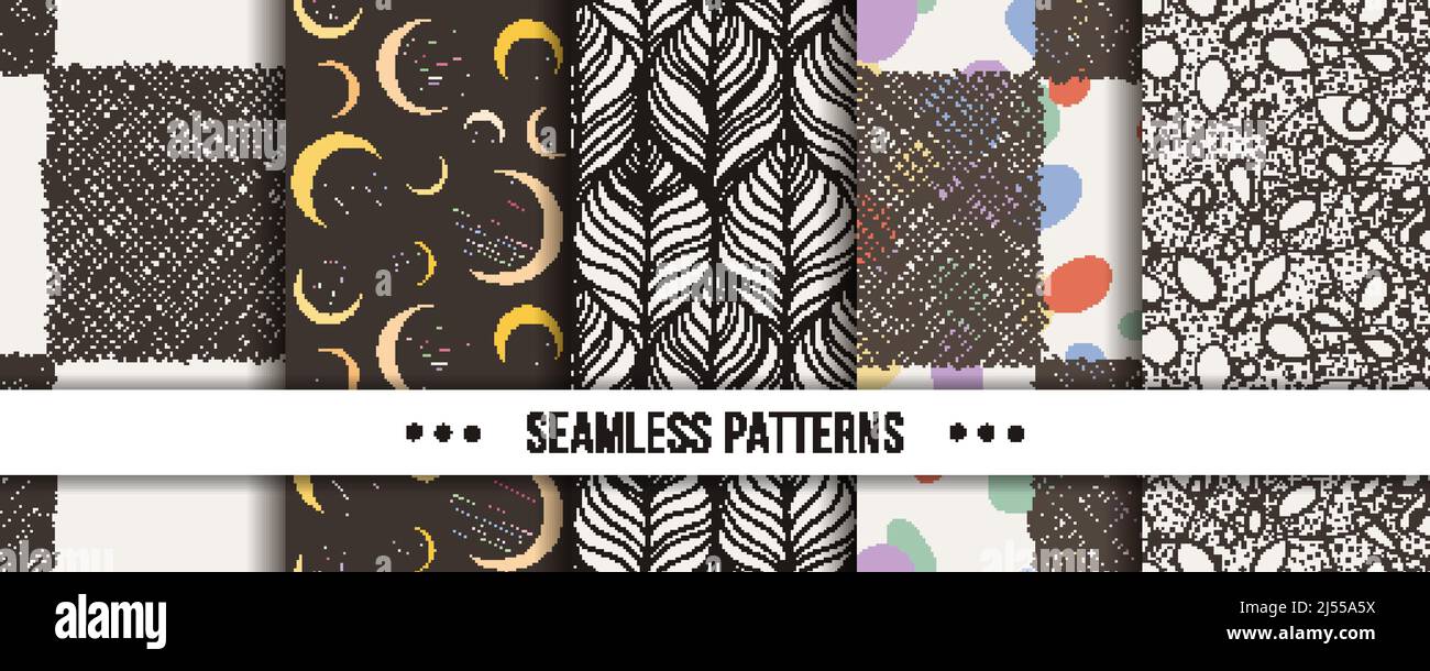Set of seamless boho patterns with hand-drawn elements texture ...