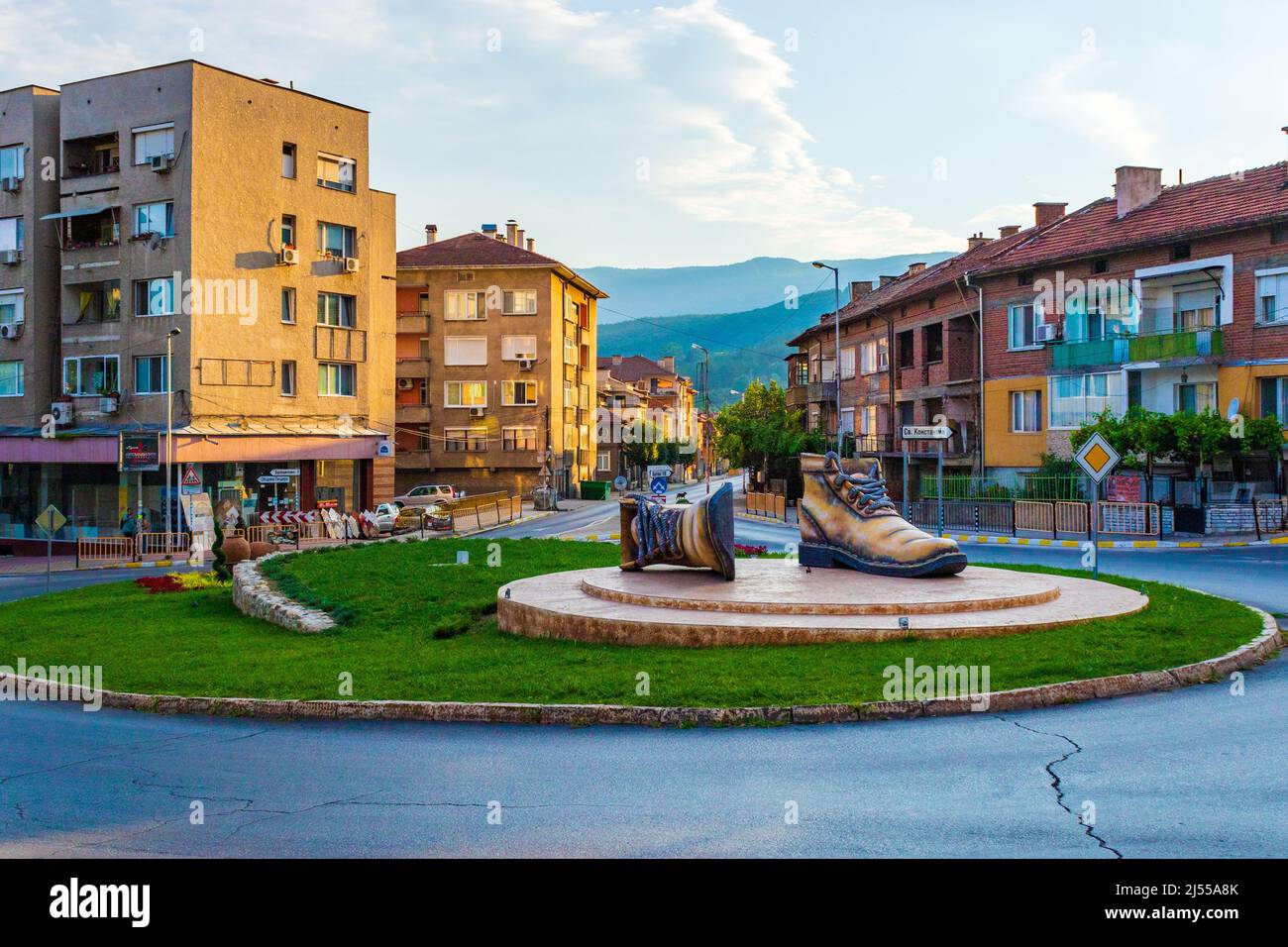 Street view of Peshtera - a town in the Rhodope Mountains, southern ...