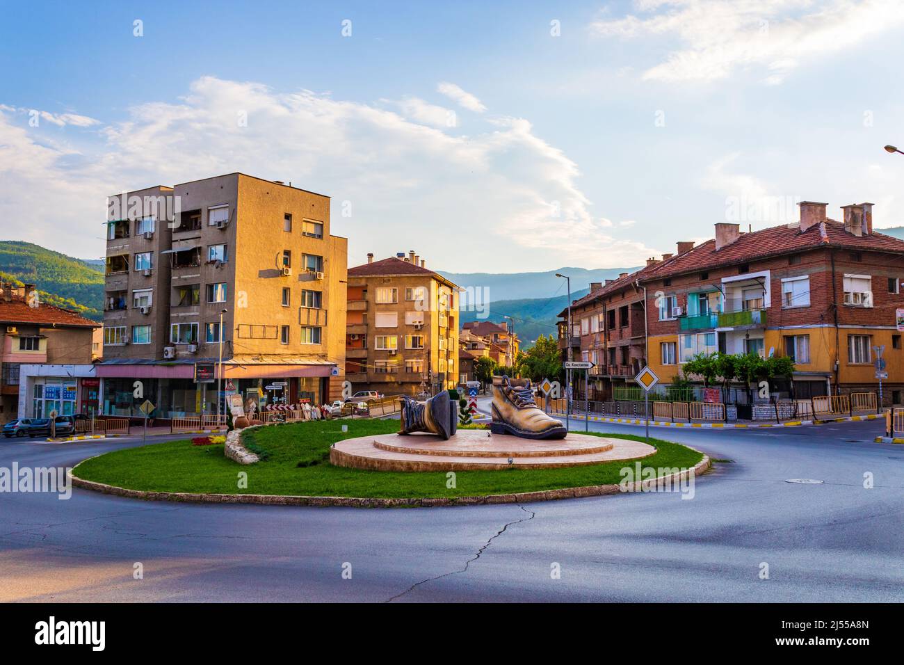 Street view of Peshtera - a town in the Rhodope Mountains, southern ...