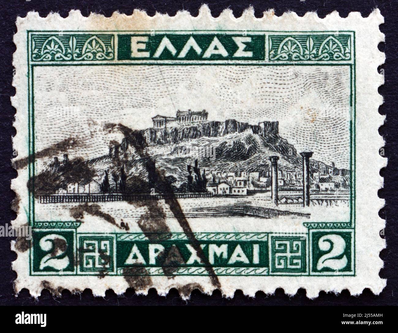 GREECE - CIRCA 1927: a stamp printed in the Greece shows The Acropolis ...