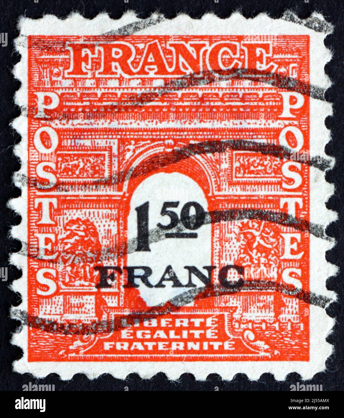 FRANCE - CIRCA 1944: a stamp printed in the France shows Arc de ...