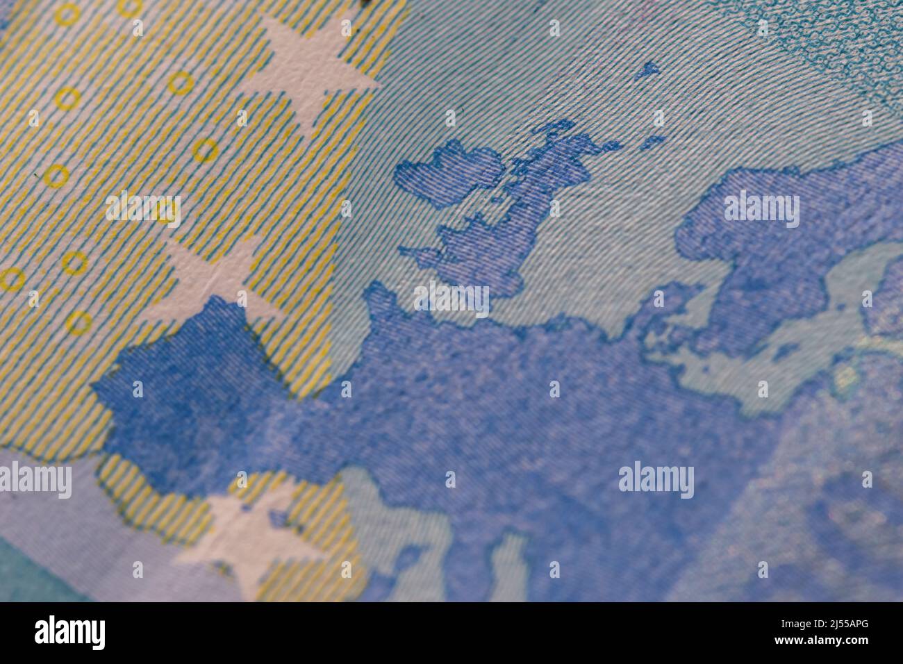 Close-up shot of Europe's map displayed on Euro banknote Stock Photo ...