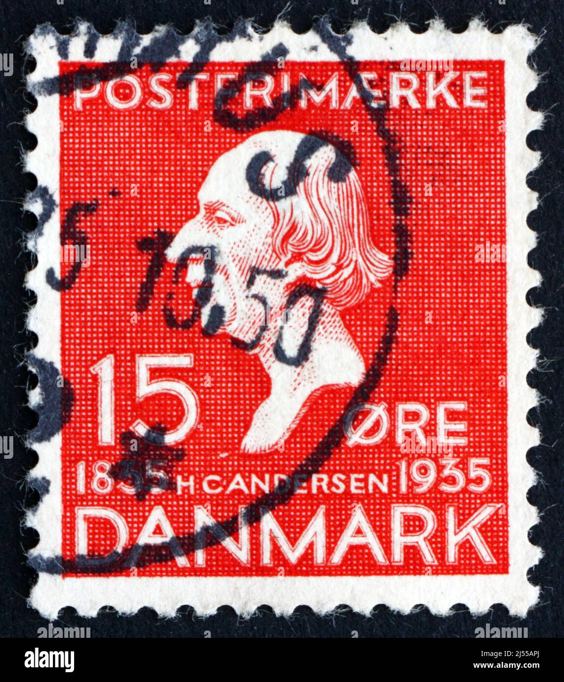 DENMARK - CIRCA 1935: a stamp printed in the Denmark shows Hans ...