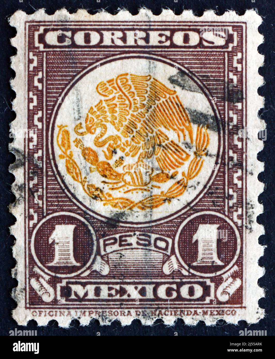 MEXICO - CIRCA 1934: a stamp printed in the Mexico shows Coat of Arms ...