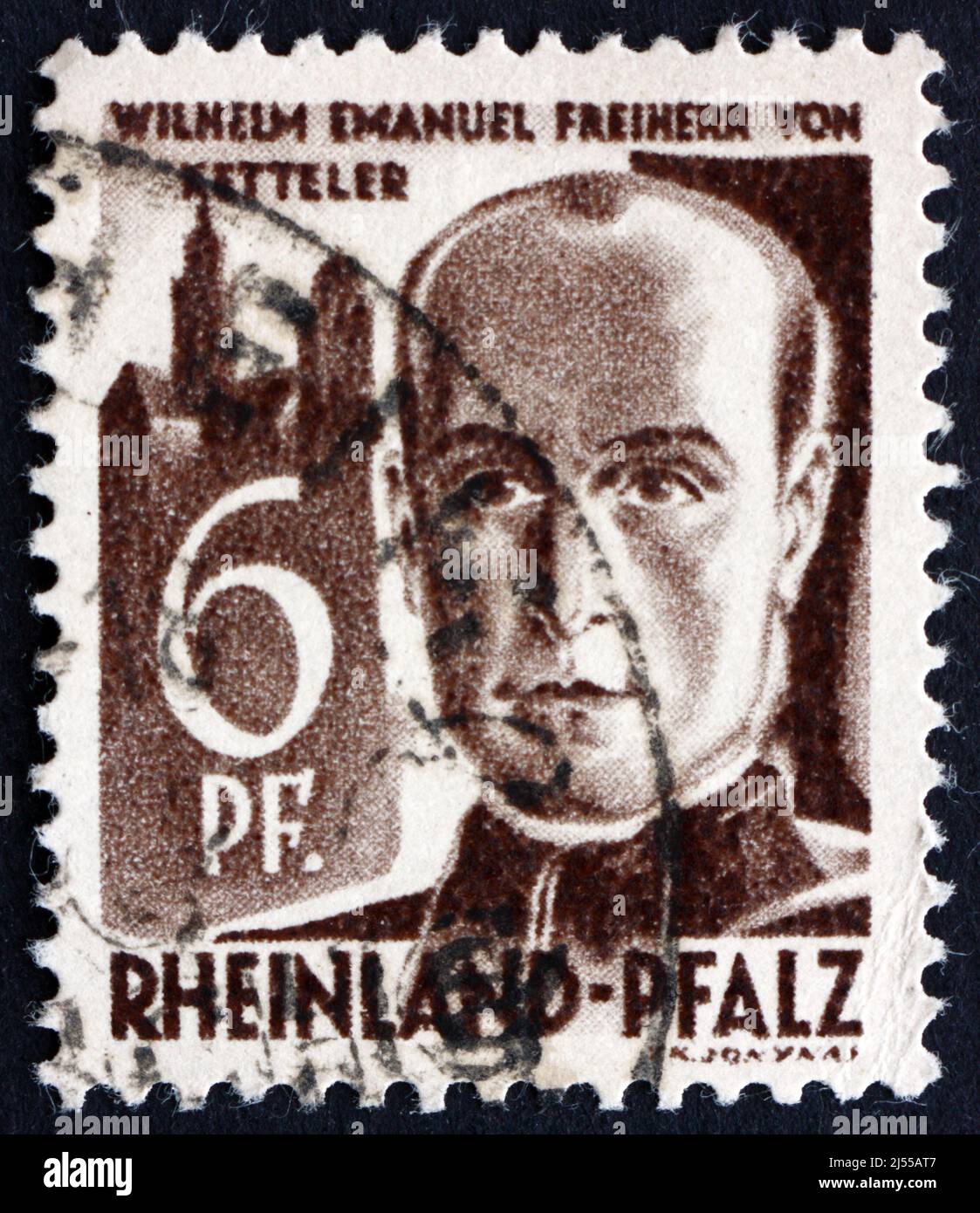 GERMANY - CIRCA 1947: a stamp printed in the Rhine Palatinate, Germany ...