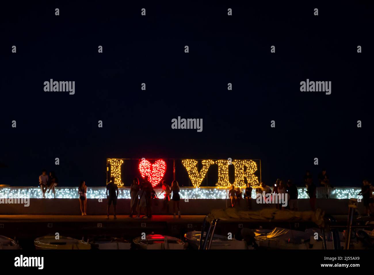 "I love vir" illuminated sign in centaur of Vir at night Stock Photo ...