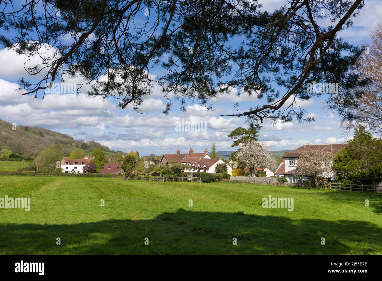 The village of Compton Martin at the foot of the Mendip Hills, Somerset ...