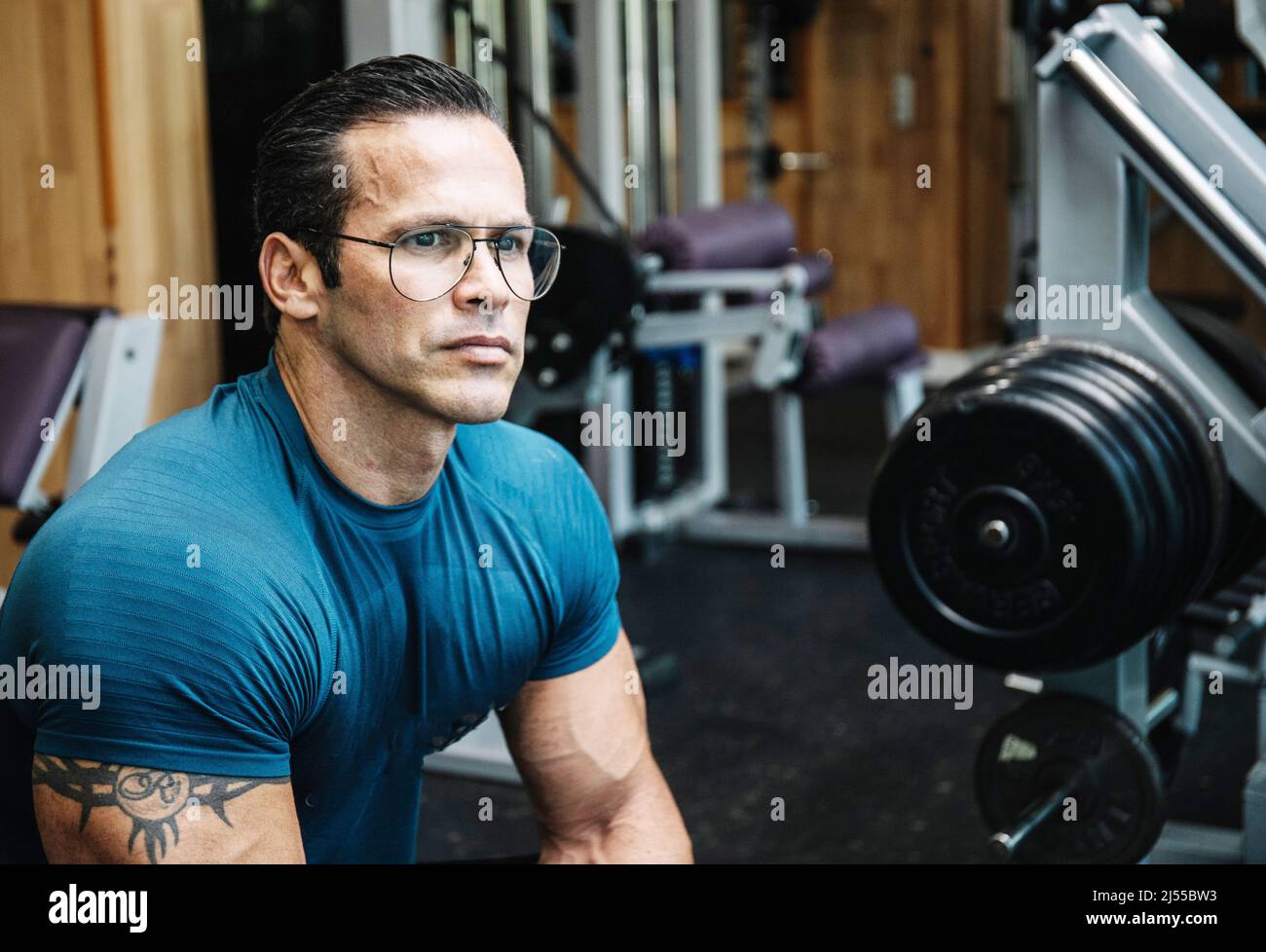 Stock photo of a detail of a man's face in the gym. Fitness and ...