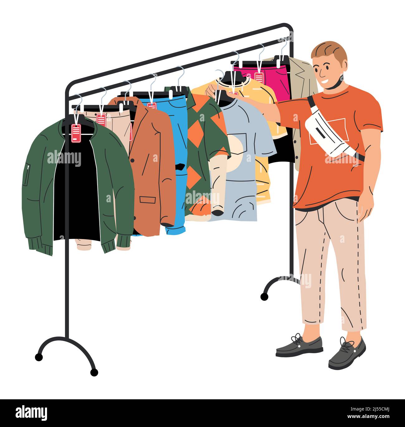 Man Near Rack with Clothes Stock Vector Image & Art - Alamy