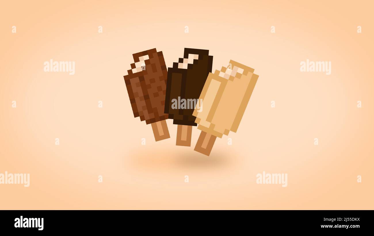 Pixel chocolate covered ice cream background - classic, almond, white ...