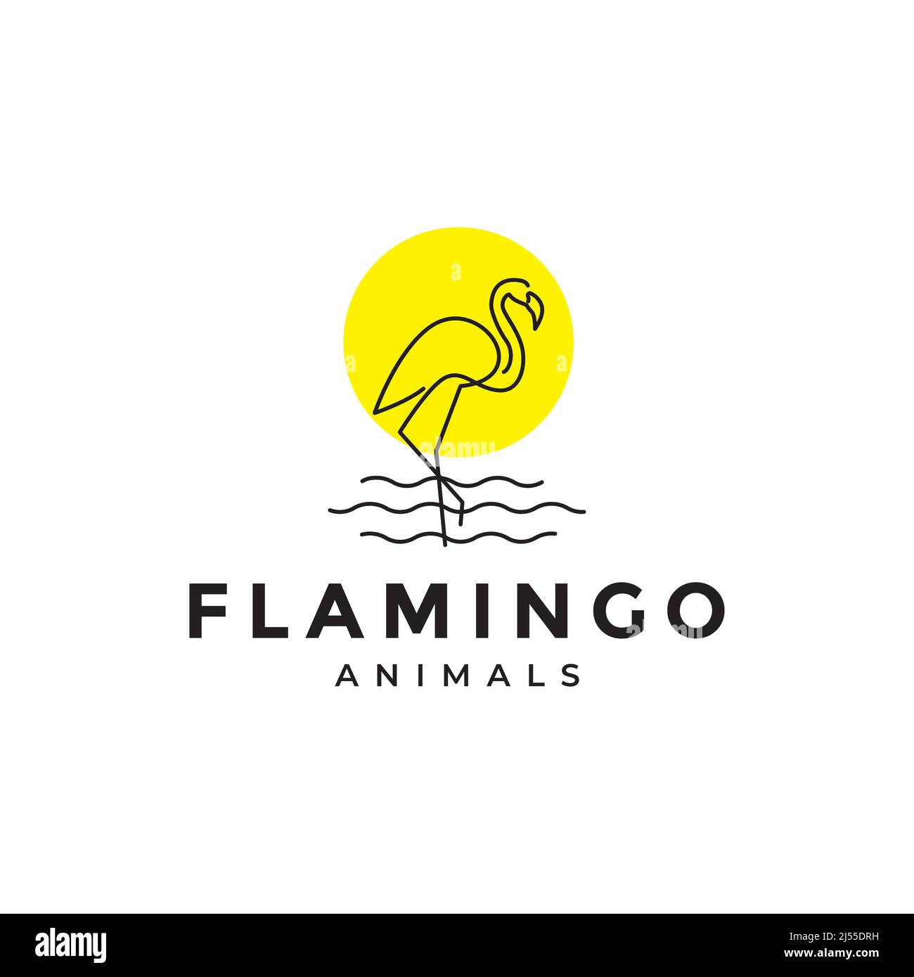 line simple beautiful flamingo with sunset logo design vector graphic ...