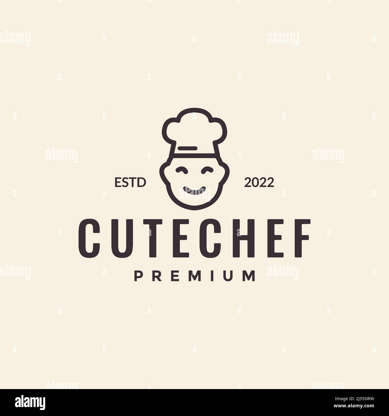 head kids cute smile line chef logo design, vector graphic symbol icon ...