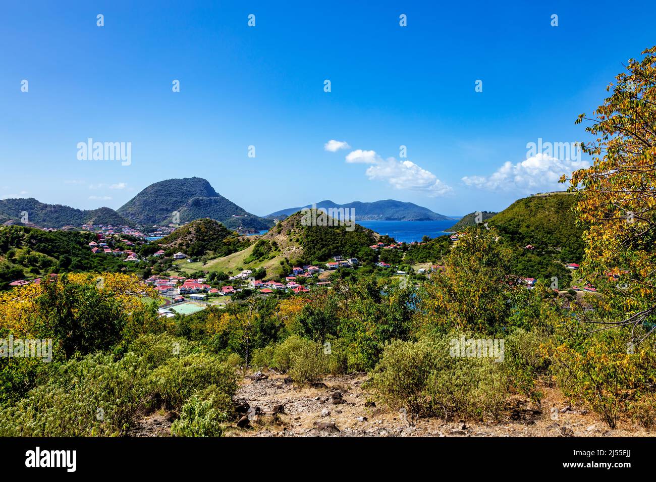 View from the Morne Morel hiking trail, Terre-de-Haut, Iles des Saintes ...