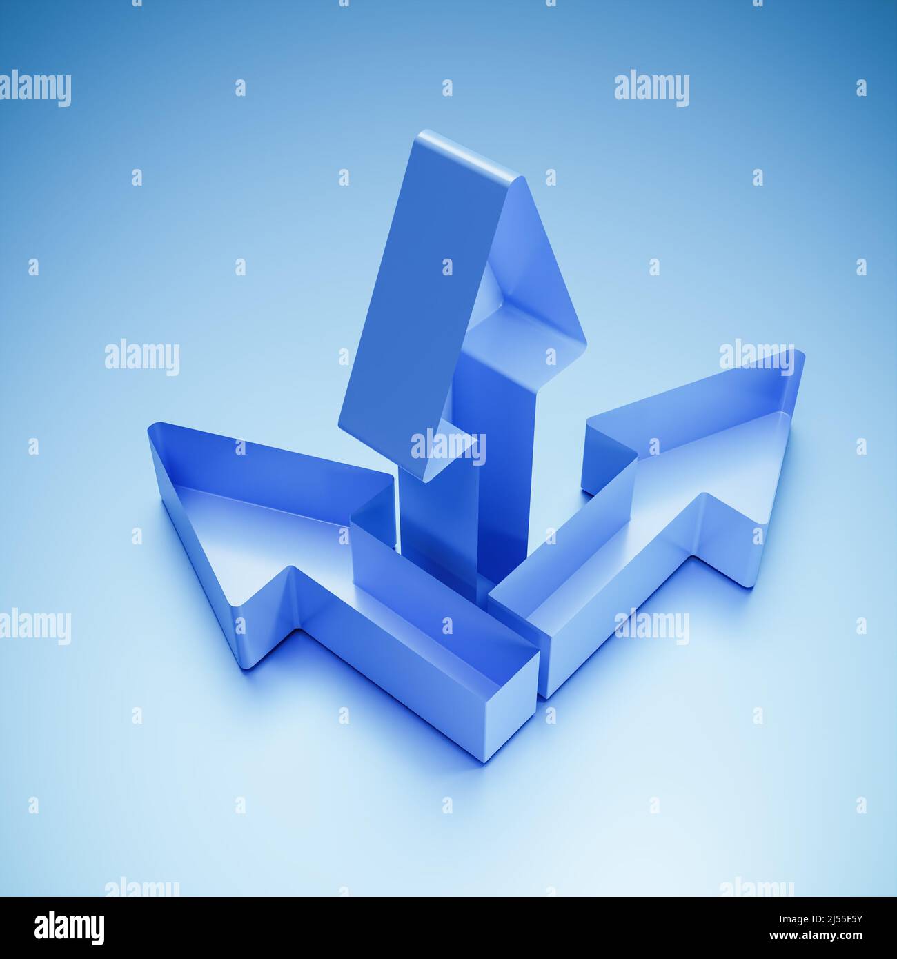 Blue hollow arrows pointing into three different directions. Confusion ...