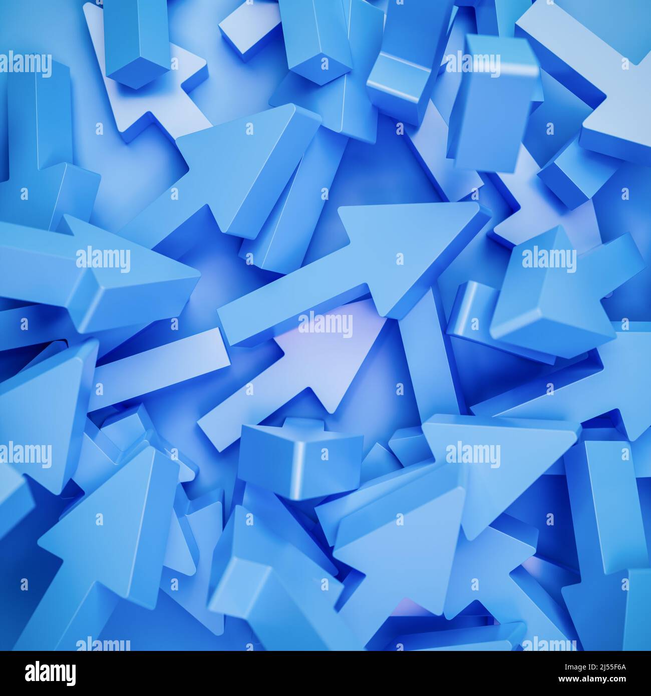 Confusion concept. Several blue arrows thrown on a heap and showing ...