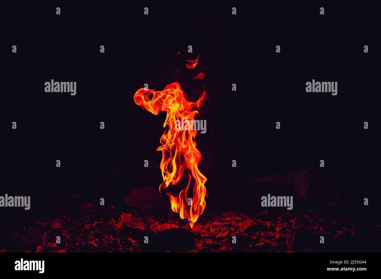 Red fire burning flame. Pillar of fire at night Stock Photo - Alamy