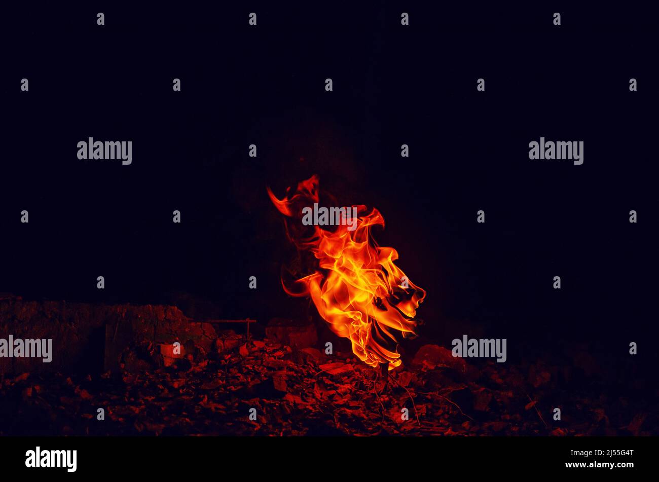 Red fire burning flame. Pillar of fire at night Stock Photo - Alamy