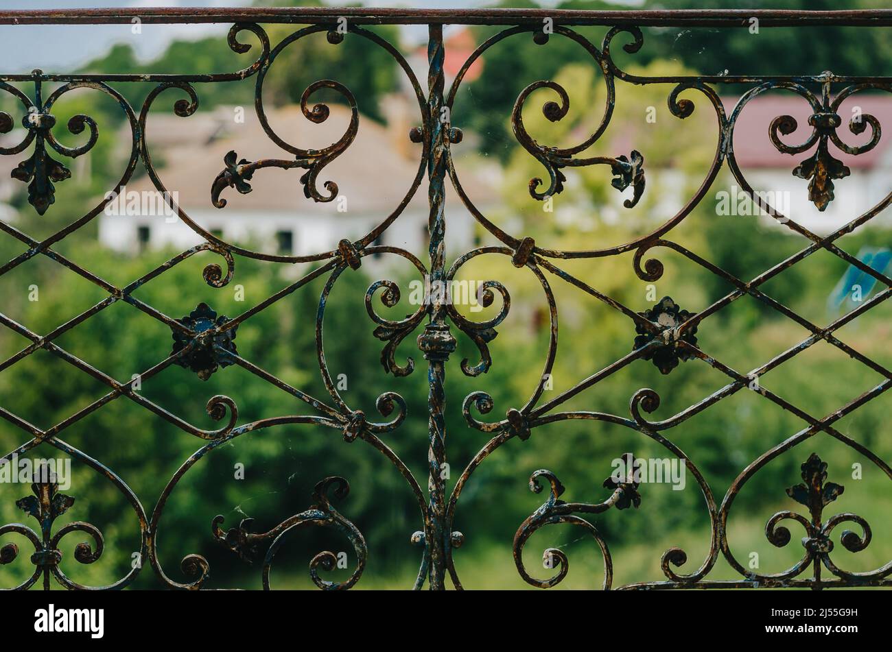 Vintage wrought iron pattern. Ancient architecture. Blurred background ...
