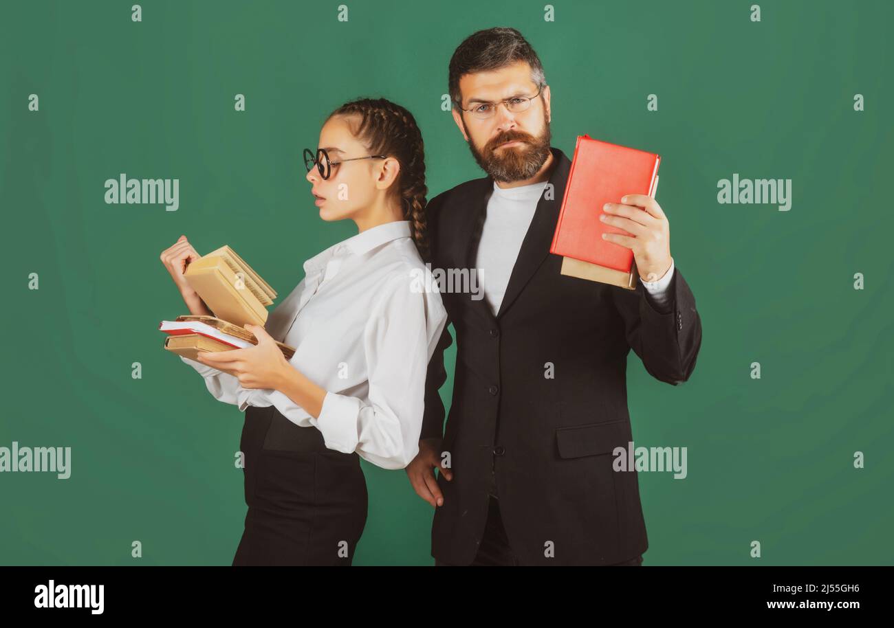 Portrait of teacher and young student teen girl, isolated. Student girl ...