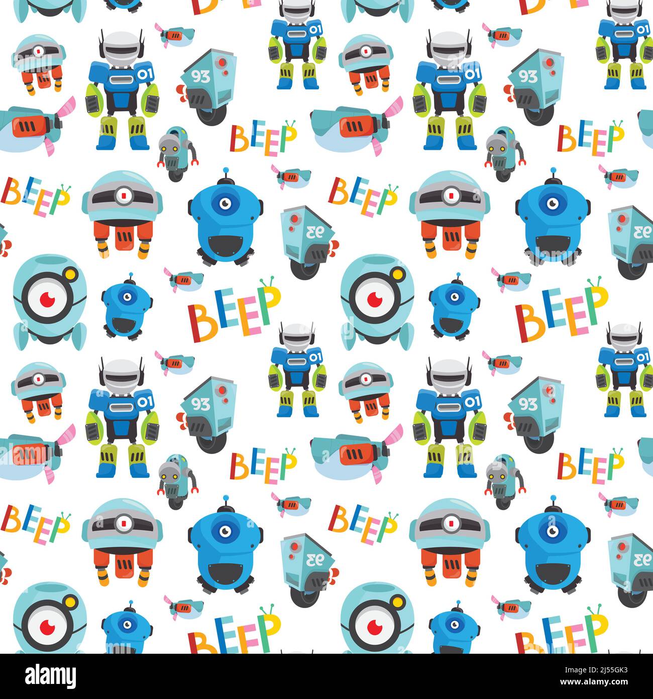 Robot repeat pattern white background for robotic theme design element ...