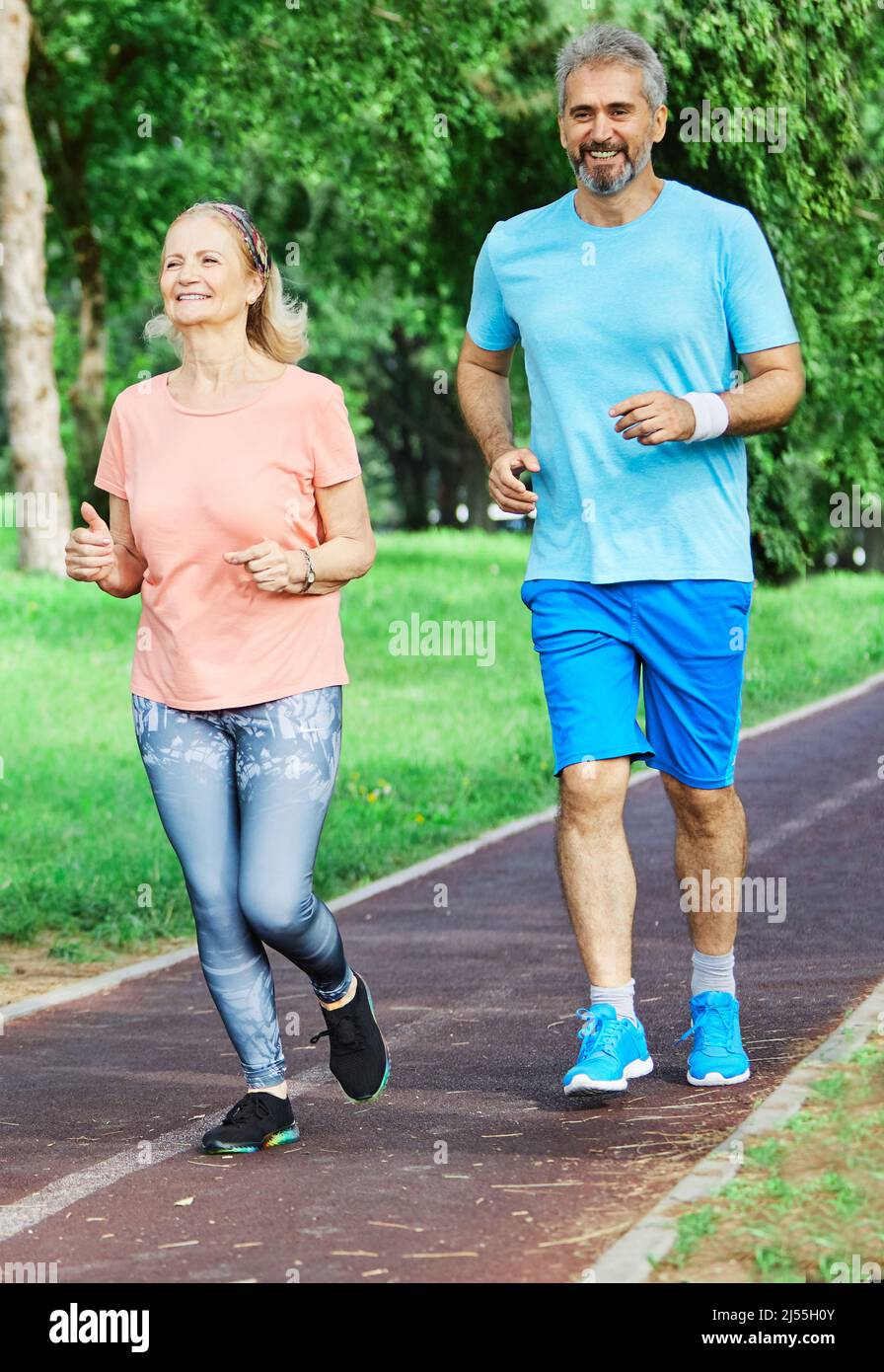 outdoor senior fitness woman man lifestyle active sport exercise ...