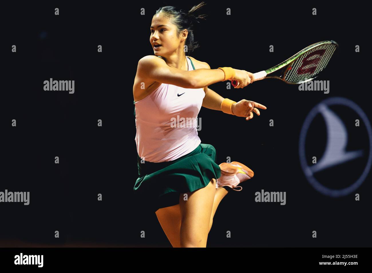 Stuttgart, Germany. 20th Apr, 2022. Emma Raducanu of Great Britain in action during her 1st ...