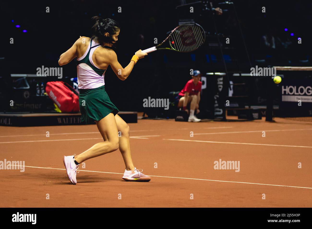 Stuttgart, Germany. 20th Apr, 2022. Emma Raducanu of Great Britain in action during her 1st ...