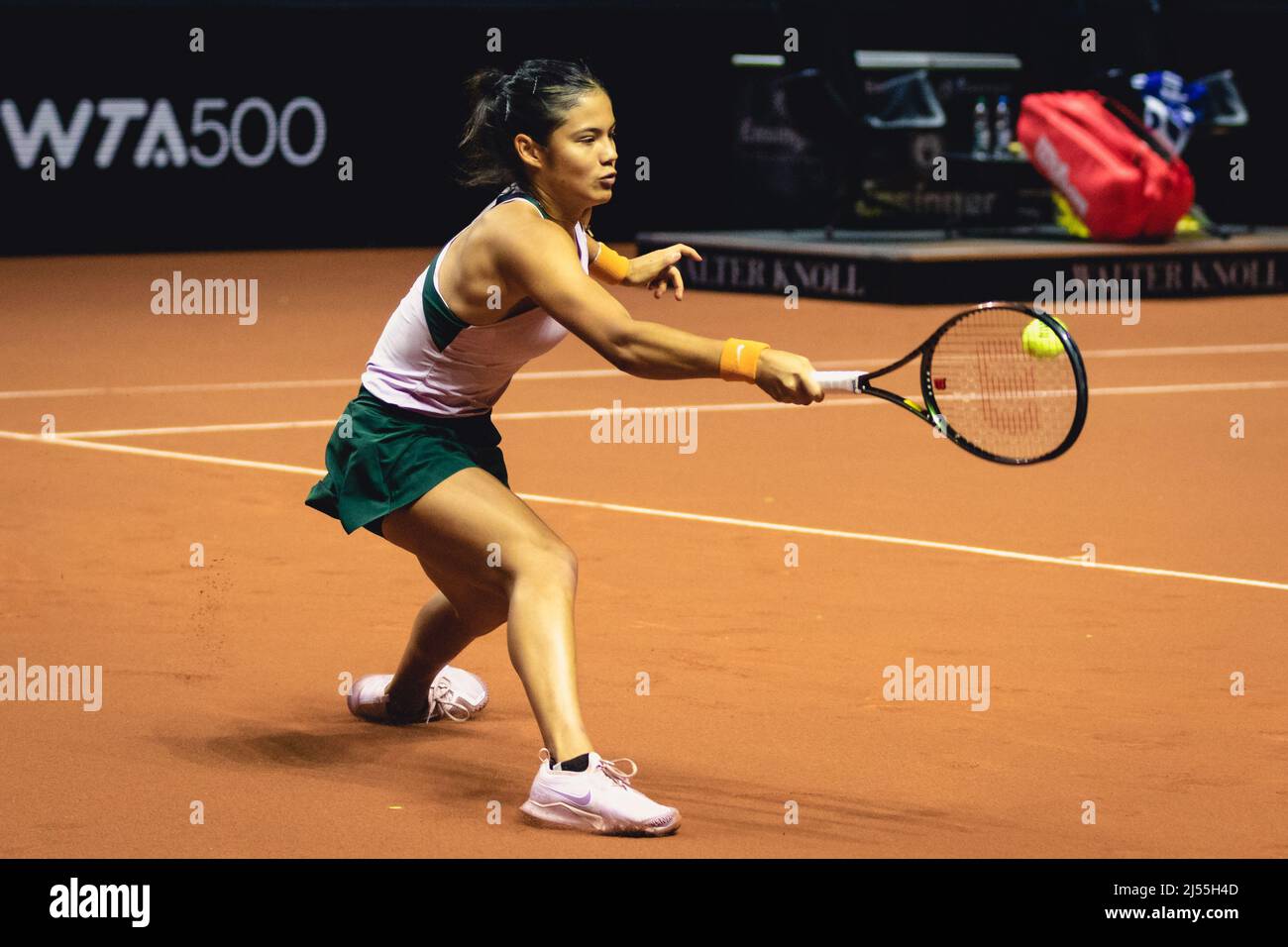Stuttgart, Germany. 20th Apr, 2022. Emma Raducanu of Great Britain in action during her 1st ...