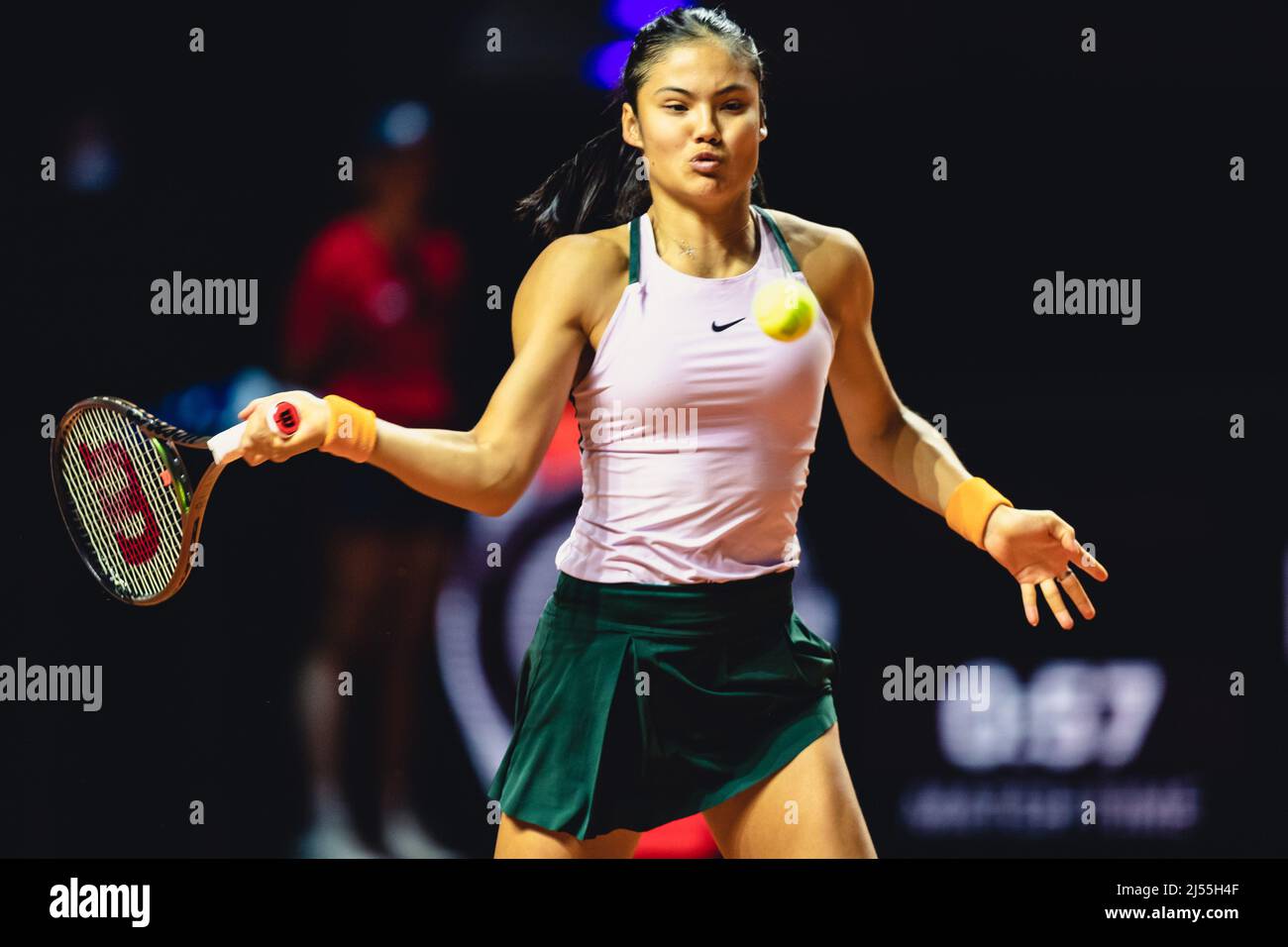 Stuttgart, Germany. 20th Apr, 2022. Emma Raducanu of Great Britain in action during her 1st ...