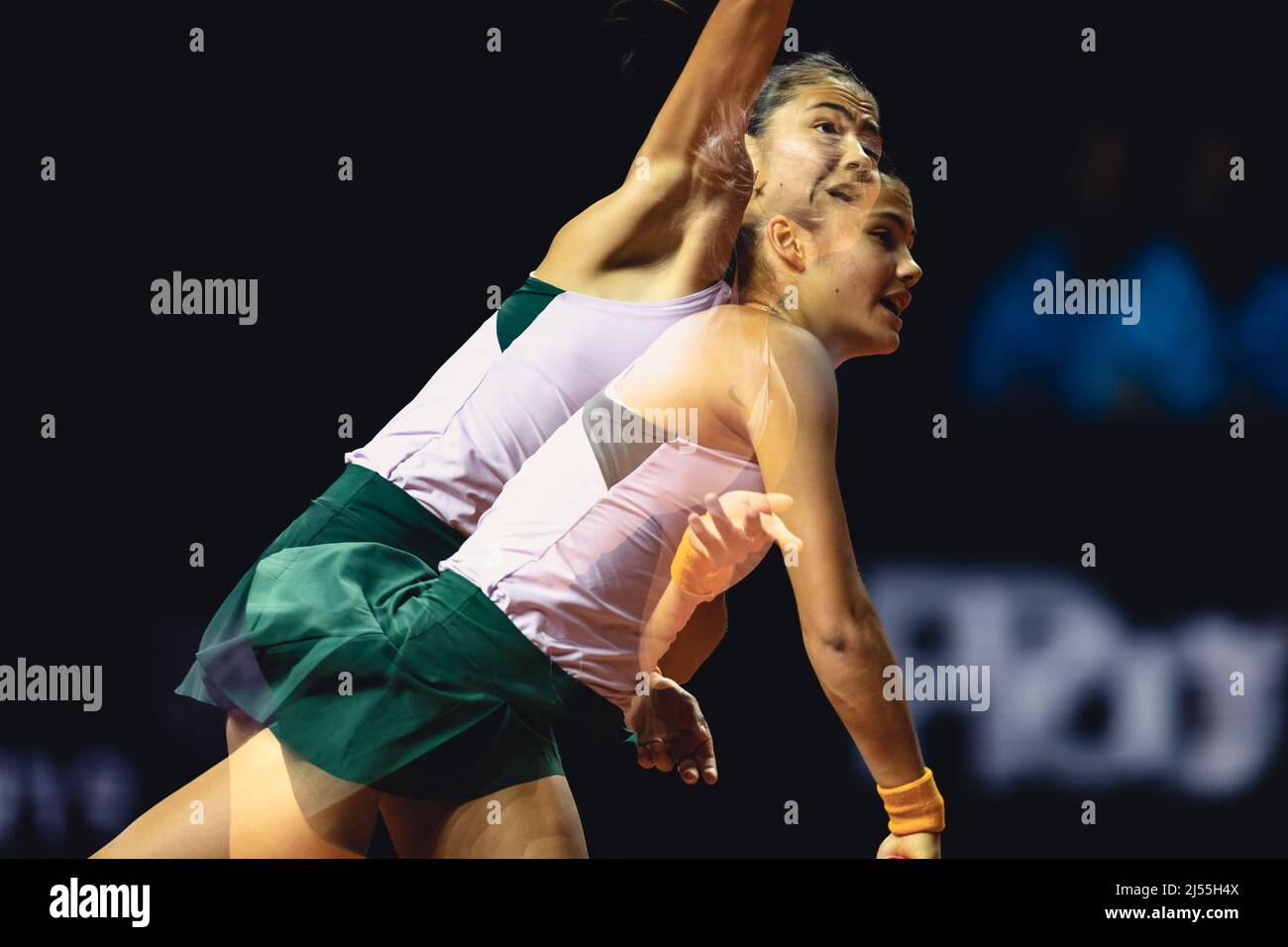 Stuttgart, Germany. 20th Apr, 2022. Emma Raducanu of Great Britain in action during her 1st ...